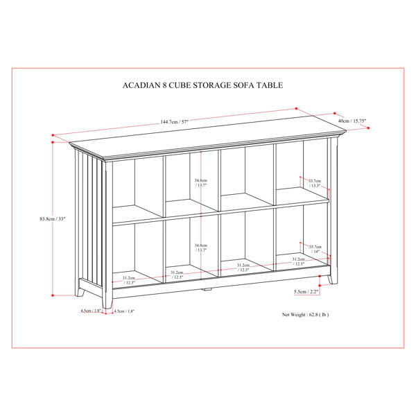 Simpli Home Acadian 57"W Solid Wood Storage Console Table with 8 Cube Storage & Reviews | Wayfair